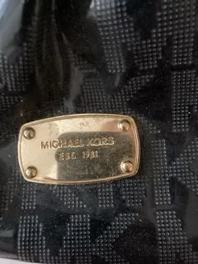 Michael Kors | Bags | Michael Kors Black Patent Mk Logo Shoulder Bag ...